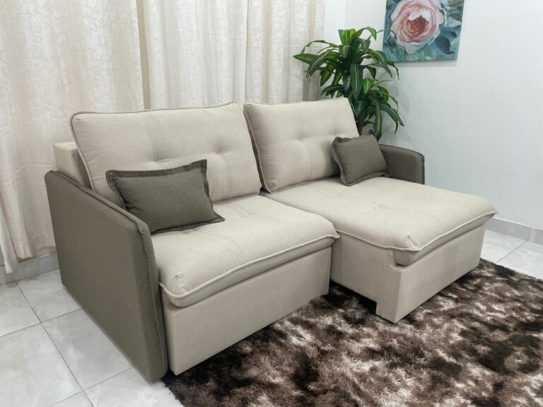 Sofá Cama Retrátil Milo 1,95m – Bege/Marrom Linho – Félix Móveis – Loja ...