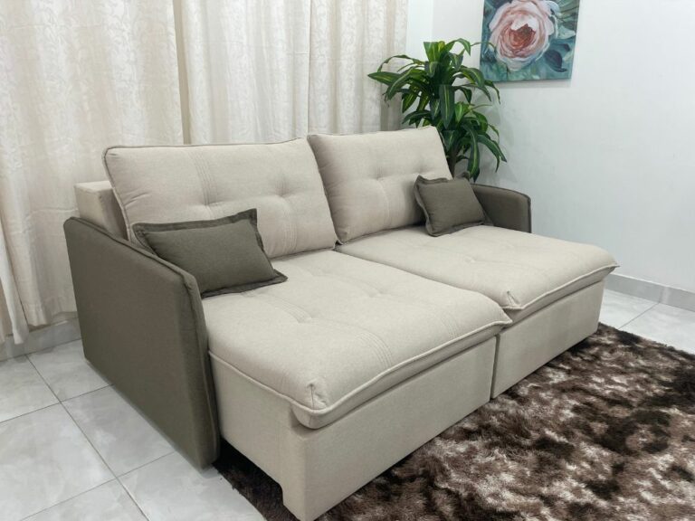 Sofá Cama Retrátil Milo 1,95m – Bege/Marrom Linho – Félix Móveis – Loja ...