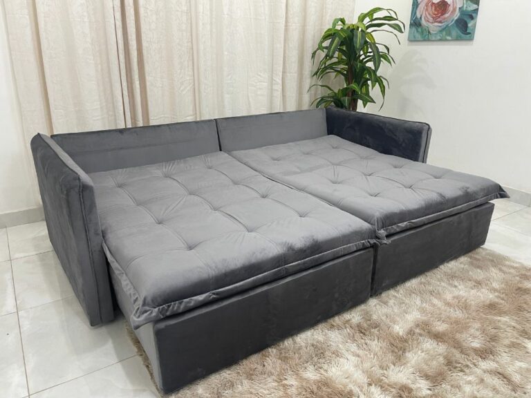 Sofá Cama/Retrátil Suiça 2.20m – Cinza Veludo – Félix Móveis – Loja de ...
